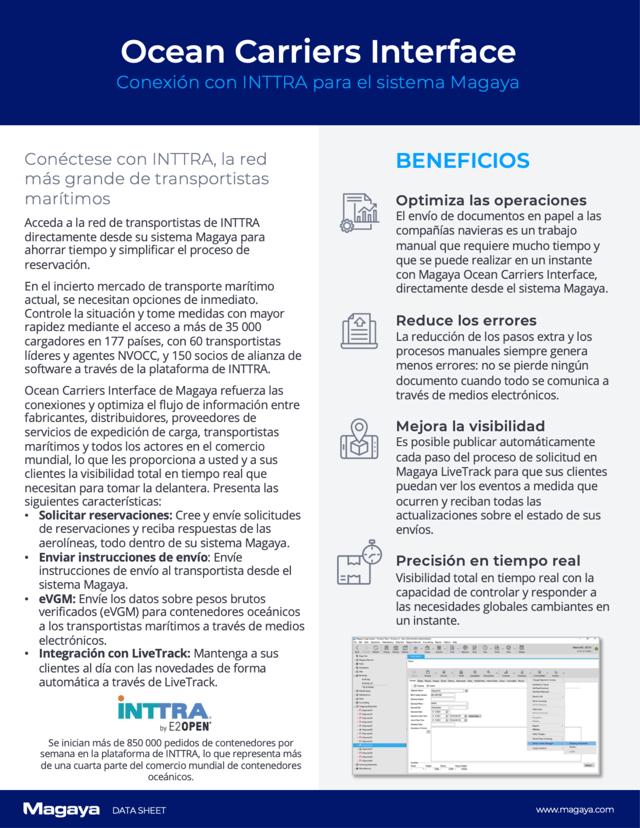 INTTRA Hoja de Datos | Magaya Ocean Carriers Interface