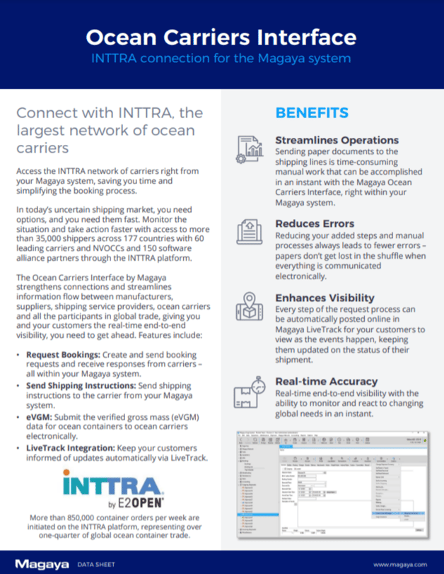 INTTRA Data Sheet | Magaya Ocean Carriers Interface