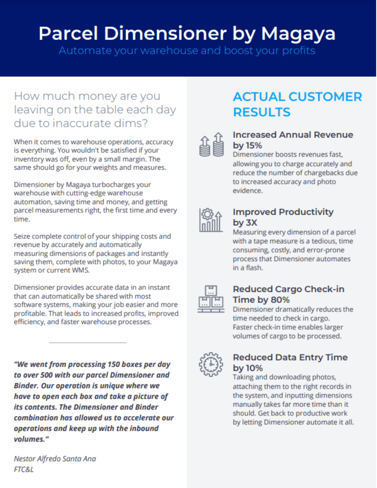 Parcel Dimensioner | Data Sheet | Weights and Measures
