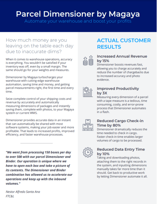 Parcel Dimensioner | Data Sheet | Weights and Measures