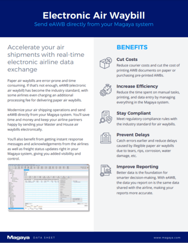 eAWB Data Sheet | Magaya Electronic Air Waybill Extension