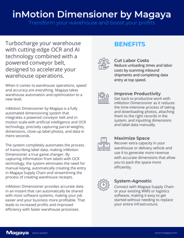 inMotion Dimensioner | Data Sheet | Warehouse Powered Conveyor