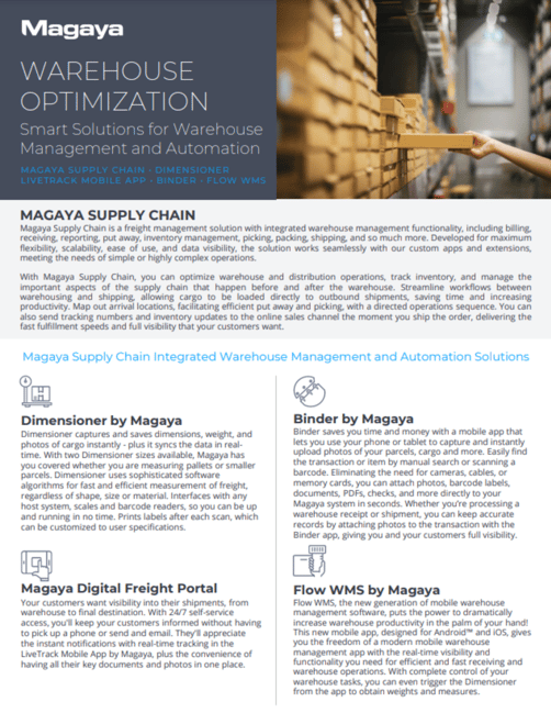 Warehouse Optimization Solution Sheet | Magaya WMS and Automation